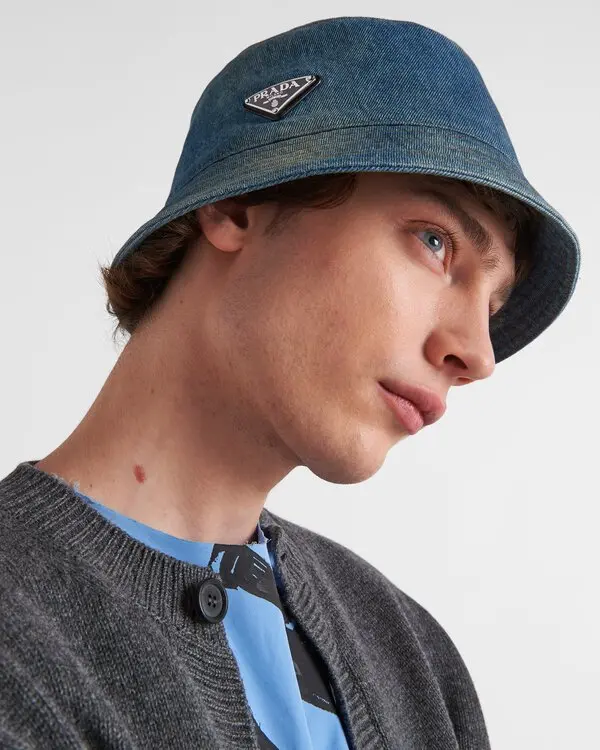 PRADA DENIM BUCKET HAT LIGHT BLUE\